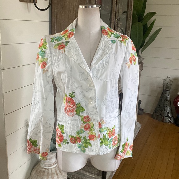 Johnny Was | Jackets & Coats | Johnny Was White Rose Embroidered Blazer ...